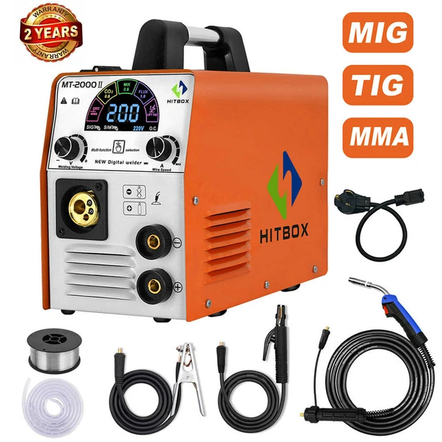 HITBOX 4 IN 1 MIG Welder 200Amp 110/220V Gasless Gas ARC TIG MIG ...