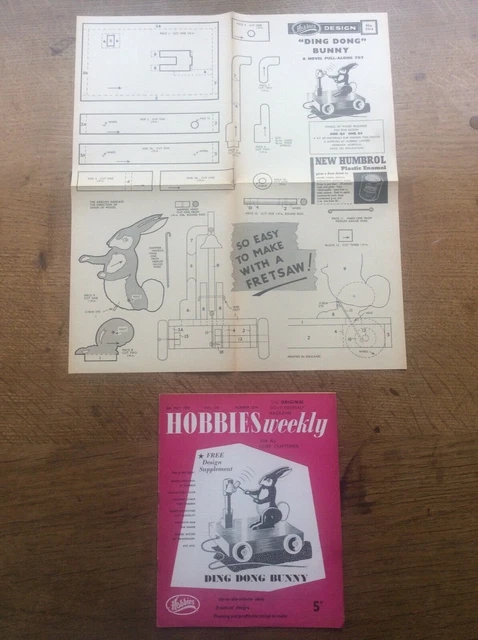 1959 HOBBIES WEEKLY Magazine Fold out Plan Design to make Pull Along ...