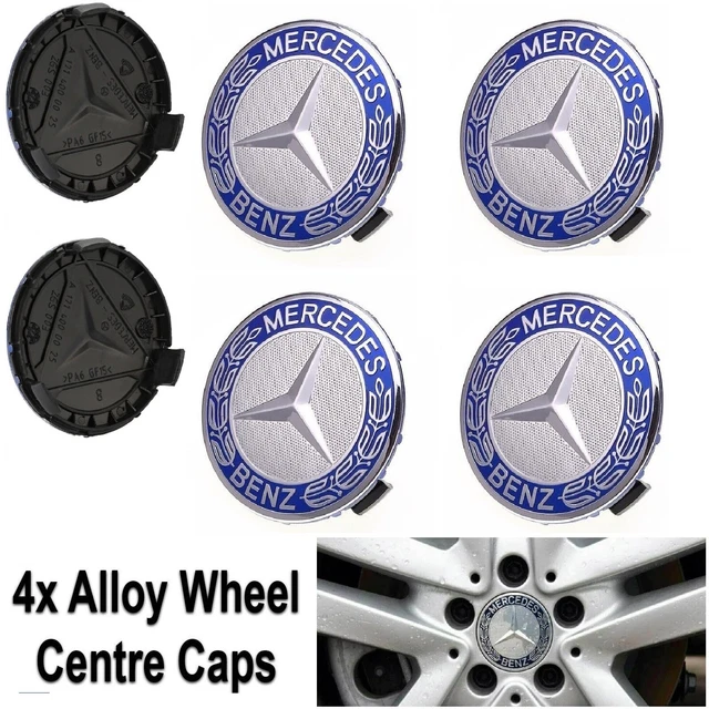 4X ALLOY WHEEL Centre Caps Mercedes Benz Blue 75mm A B C E S M Class ML ...