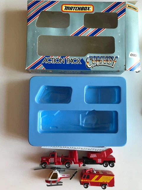 MATCHBOX CONVOY ACTION Pack CY201 Fire Dept Set 3 vehicles vintage 1984 ...