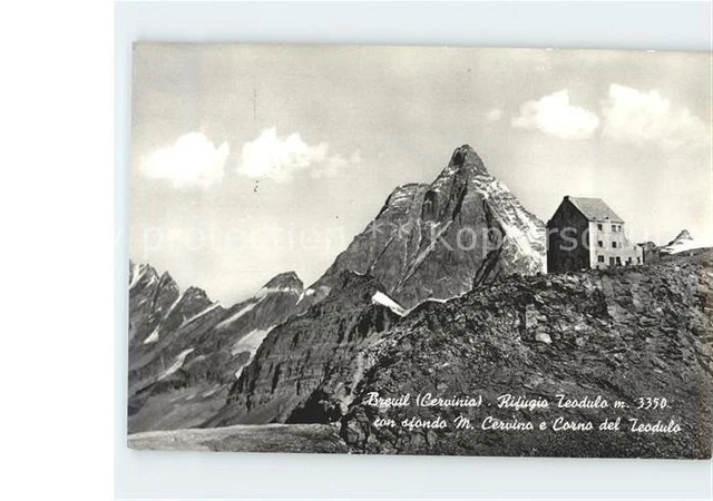 71921108 BREUIL CERVINIA Rifugio Teodulo con sfondo Mt Cervino e Corno ...