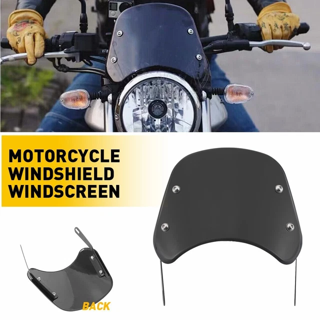 UNIVERSAL MOTORCYCLE 5-7'' Black Round Headlight Fairing Windshield ...