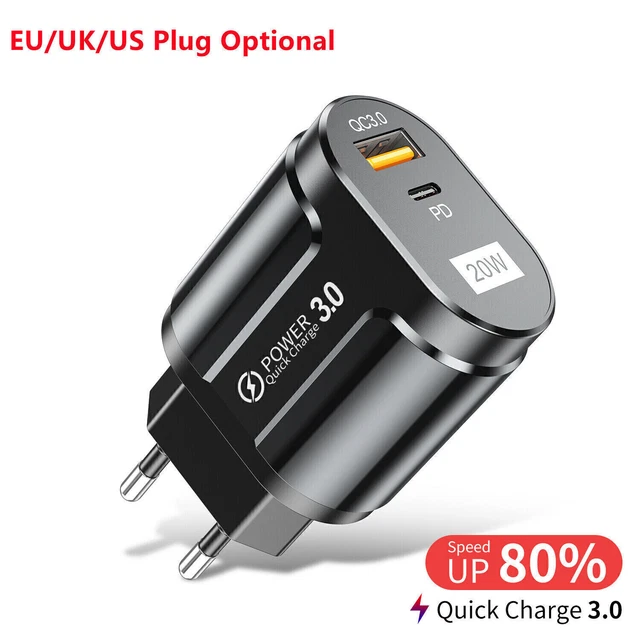20W PD QC 3.0 Fast Wall Charger USBC Power Adapter For iPhone 12 Pro ...