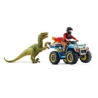 SCHLEICH PREHISTORIC ANIMALS Quad escape from Velociraptor Boy/Girl 4 ...