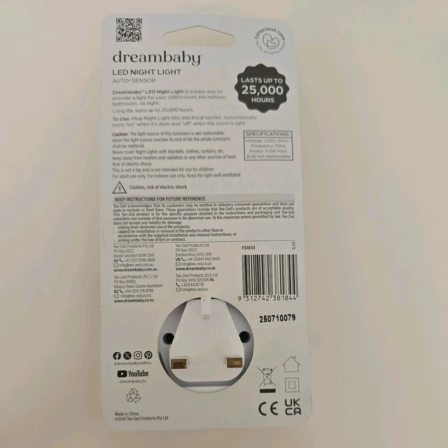 DREAMBABY PLUG-IN LED Night Light Auto Sensor Ultra Low Power Usage 0 ...