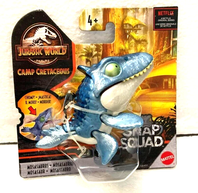 JURASSIC WORLD CAMP Cretaceous Snap Squad Mosasaurus Mini Figure Metallic Blue EUR 18,62 ...