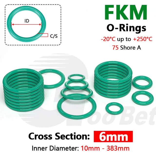 METRIC FPM FKM Rubber O-Rings 6mm Cross Section 10mm - 383mm ID 75 ...