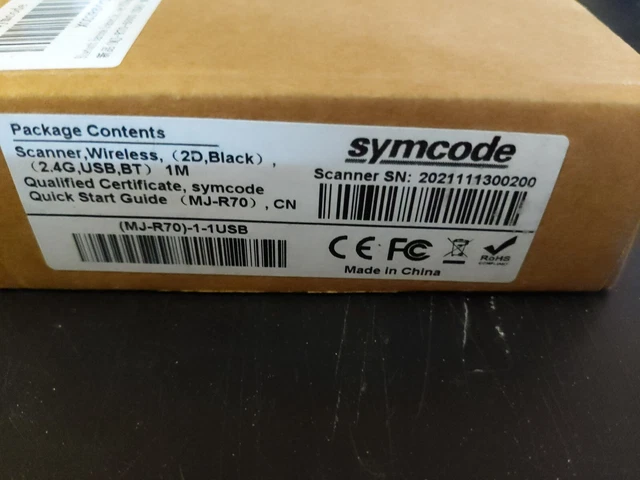 SYMCODE BLUETOOTH 2D Barcode Scanner Wireless with 2.4G USB MJ-R70-1 ...