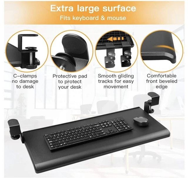 HUANUO KEYBOARD TRAY Under Desk with C Clamp-Large Size, Steady Slide ...