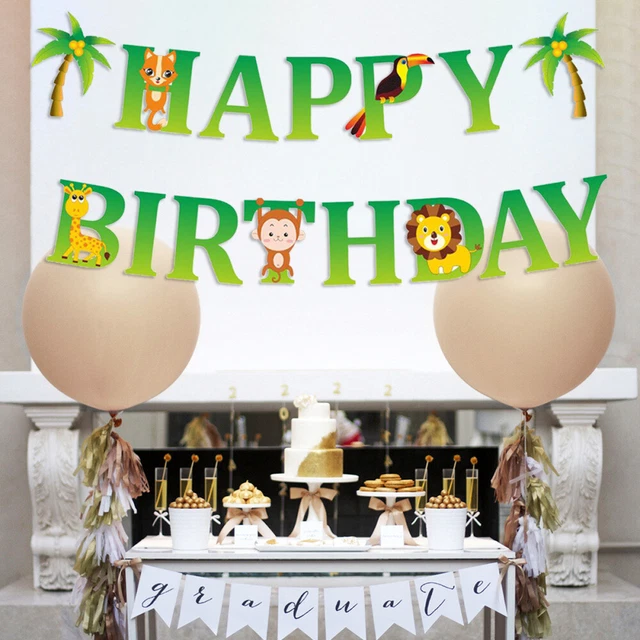 BUON COMPLEANNO ZIGOLO Cartoon giungla Foresta animale decorativo carta ...