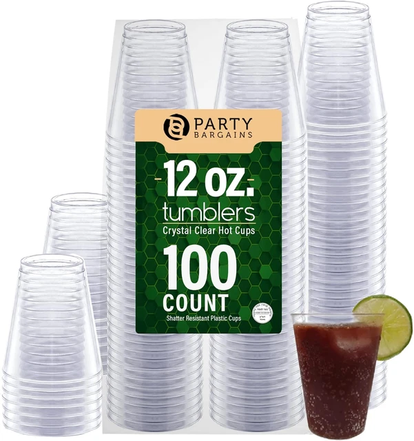 12 OZ CLEAR Plastic Cups, 100 Pack Heavy-Duty Plastic Clear Tumblers ...