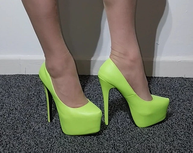 WOMENS SIZE 5 Lime/yellow Platform Killer Heels Matching Stockings ...