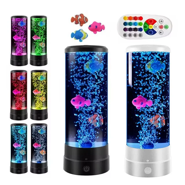 28CM COLOUR CHANGING LED Sensory Fish Bubble Tube Lamp Black White Fish ...
