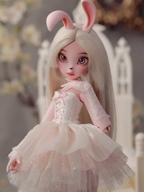 1/4 BJD DOLL Bunny Girl Resin Ball Jointed Dolls Pink Skin w/ Two pairs ...