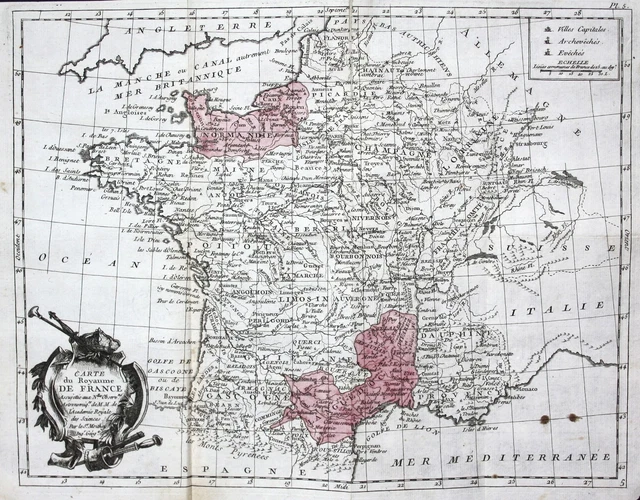 1781 FRANKREICH FRANCE départements Normandie Karte map Kupferstich ...
