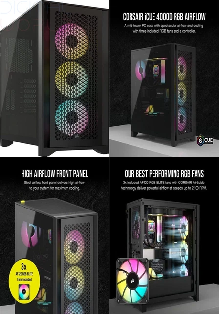 CORSAIR ICUE 4000D RGB AIRFLOW Mid-Tower Case - 3x AF120 ELITE Fans ...