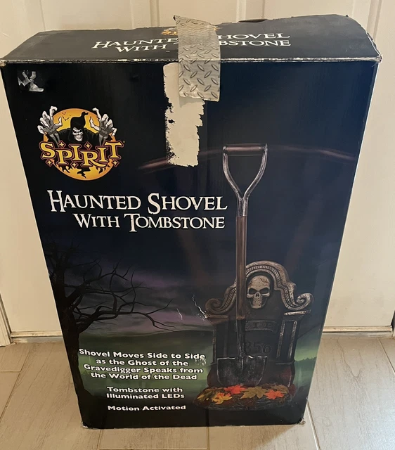 SPIRIT HALLOWEEN HAUNTED Shovel Tombstone W/ Box Retired Animated ...