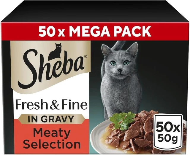 50 X 50G Sheba Fresh & Fine Adult Wet Cat Food Pouches Mixed Poultry in ...