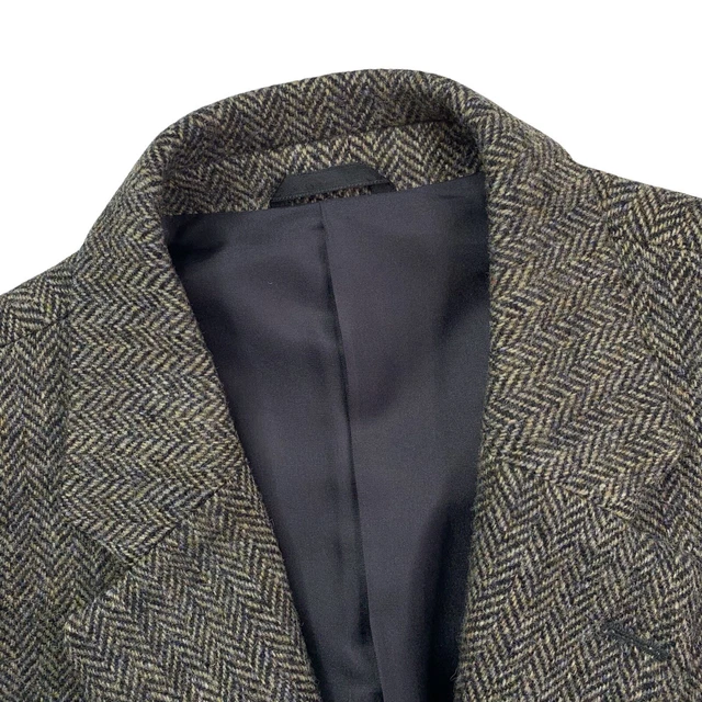 VINTAGE 48 L Leonard Jay of London X Harris Tweed Brun Olive à Chevrons ...