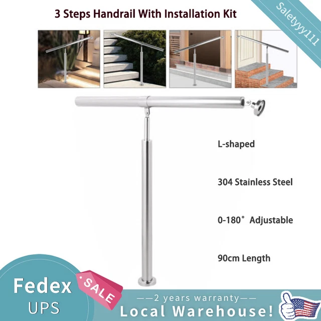 3-STEP RAIL STAIR Railing Step Handrail Stainless Steel Silver Indoor ...