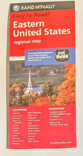 EASTERN UNITED STATES Regional Road Map Easy To Read USA Rand McNally ...
