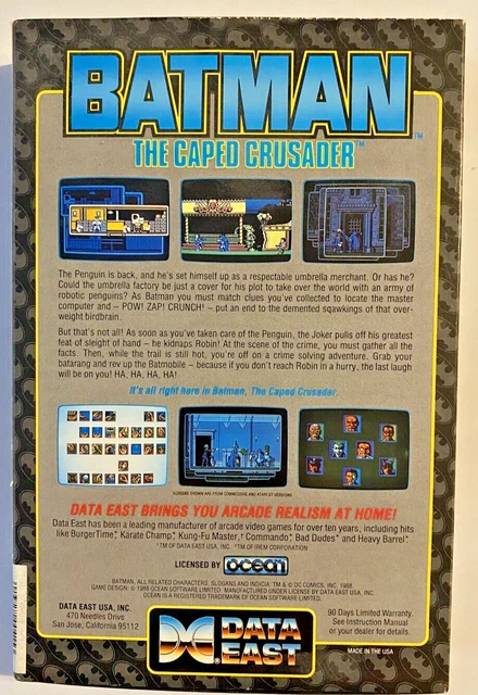 DATA EAST BATMAN The Caped Crusader (1988) IBM PC/XT/AT - Used ...