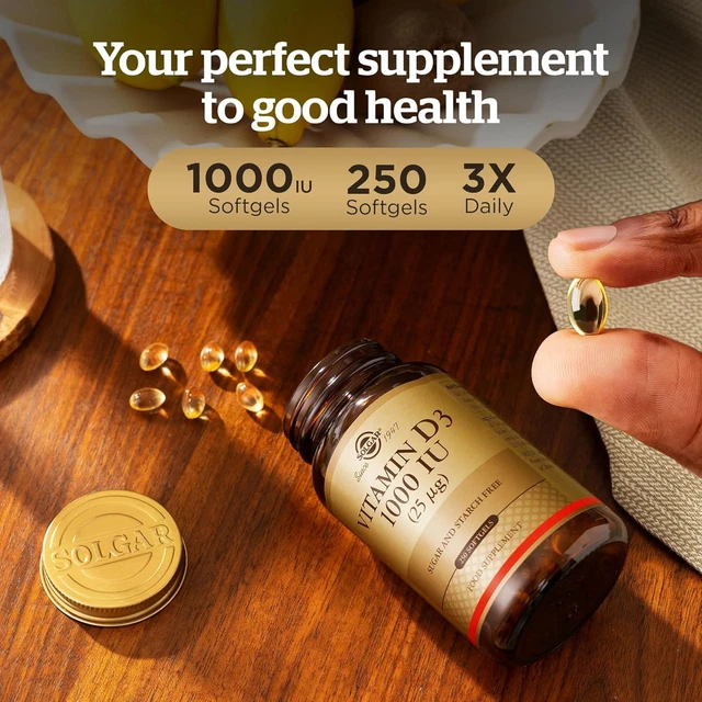SOLGAR VITAMIN D3 1000 IU Softgels 250 Pack - Supports Immunity, Bones ...