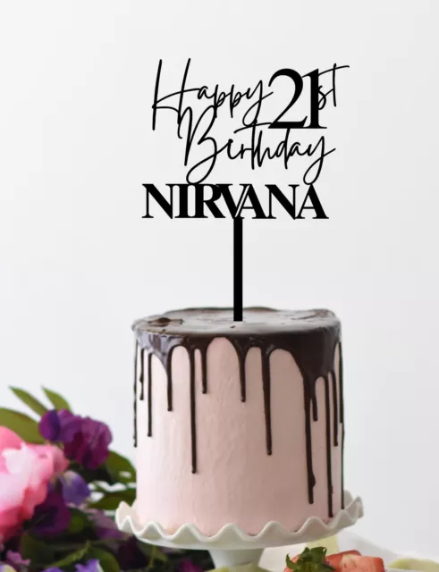 Personalised Custom Happy Birthday Cake Topper Name Age Acrylic Or