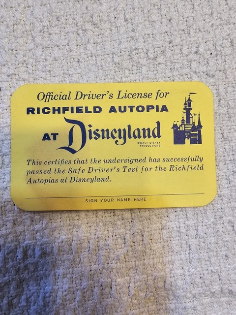 DISNEYLAND 1956 RICHFIELD Autopia Official Drivers License Double Sided ...