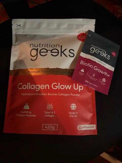 NUTRITION GEEKS COLLAGEN Glow Up Powder Plus Free Biotin Growth + £21. ...