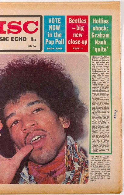 JIMI HENDRIX GRAHAM NASH The Who DISC & MUSIC ECHO magazine BEATLES ...
