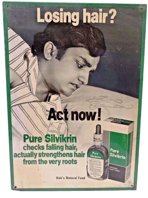 VINTAGE PURE SILVIKRIN Hair Tonic Advertising Tin Sign India 1970s ...