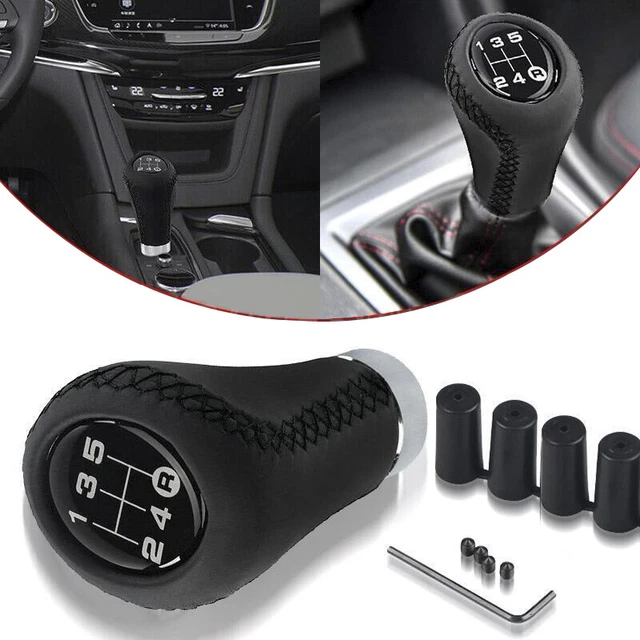 5 SPEED LEATHER Black Stitche Gear Stick Shift Knob Universal Car ...