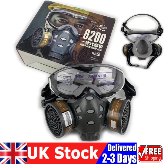FULL FACE GAS Mask for Paint Spray Chemical Respirator With Goggles ...