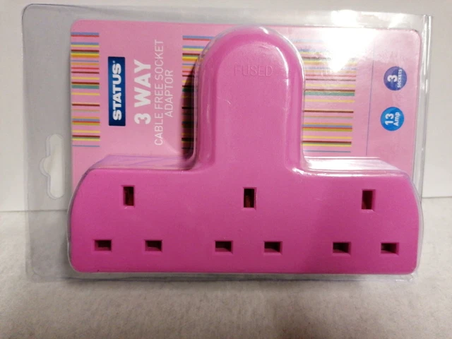 STATUS 3 WAY UK 3 Pin Multi Socket Plug Extension Mains Adaptor Cable ...