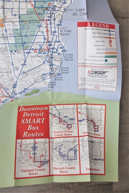 VINTAGE 1998 SMART Bus Route Map Guide Detroit Regional Transportation ...