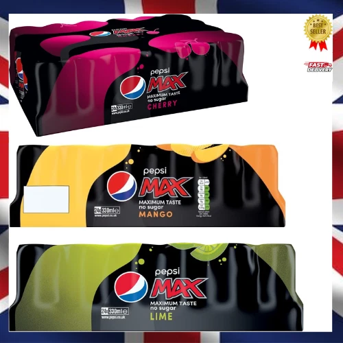 PEPSI MAX 330ML Can, Pack of 24 Fizzy Drink Max Lime, Mango, Cherry £12 ...