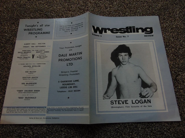 BRITISH WRESTLING PROGRAMME (Steve Logan, Andy Robins, Bolton - 18/9/87 ...