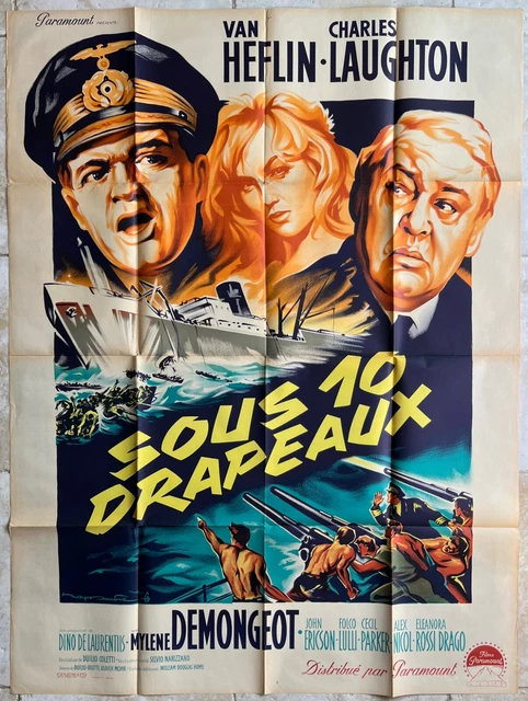 SOUS DIX DRAPEAUX Affiche cinéma 1960, Heflin Demongeot poster litho ...