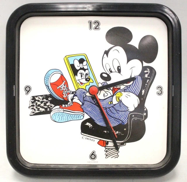 VINTAGE DISNEY'S MICKEY MOUSE Square Swiss Made QUARTZ Wall Clock - H41 ...