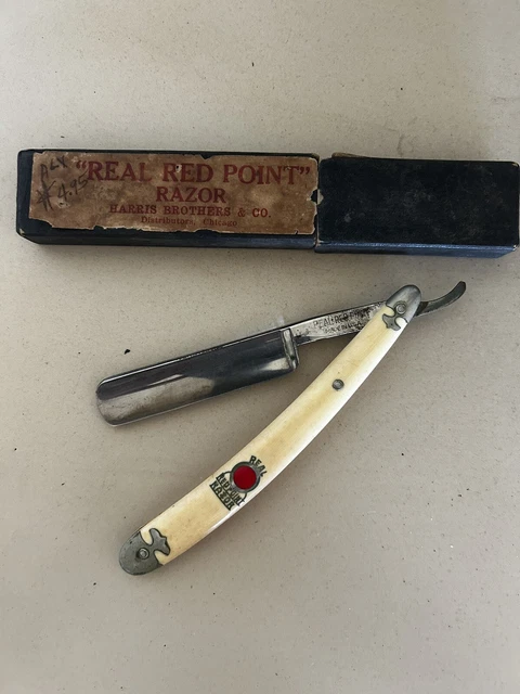 VINTAGE REAL RED Point Harris Bros Straight Razor Made In USA With ...