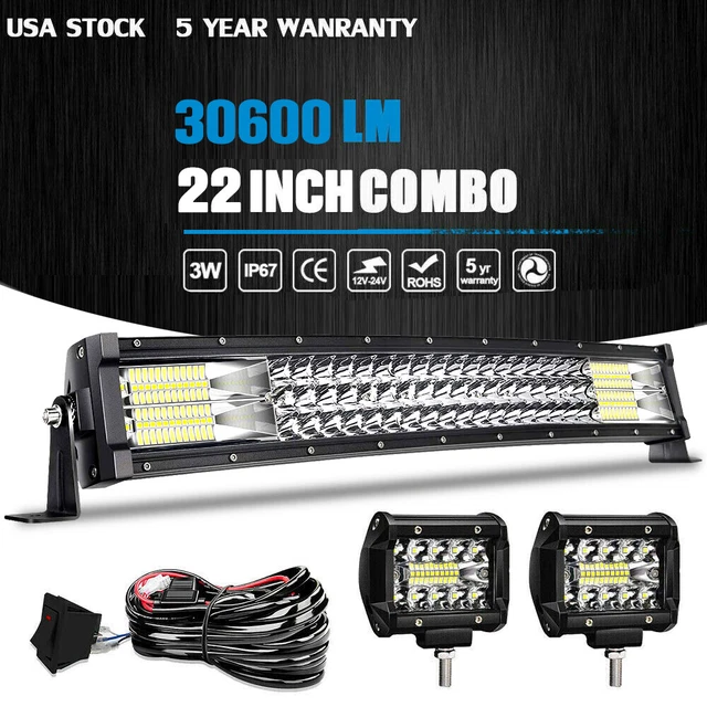 22& 306W CURVED LED Light Bar Tri-Row Spot Flood Truck Offroad VS 20"24 ...