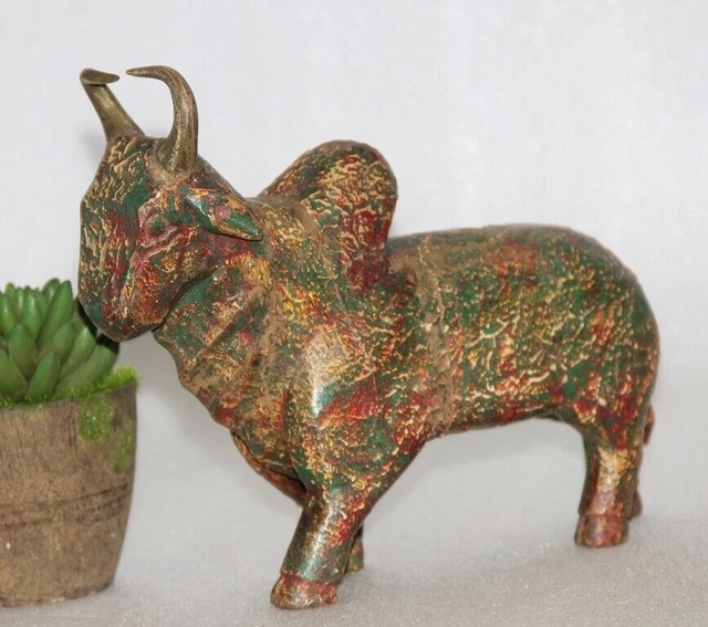 FIGURINE VINTAGE EN bois Ox/Nandi/Bull des années 1930 originale peinte ...