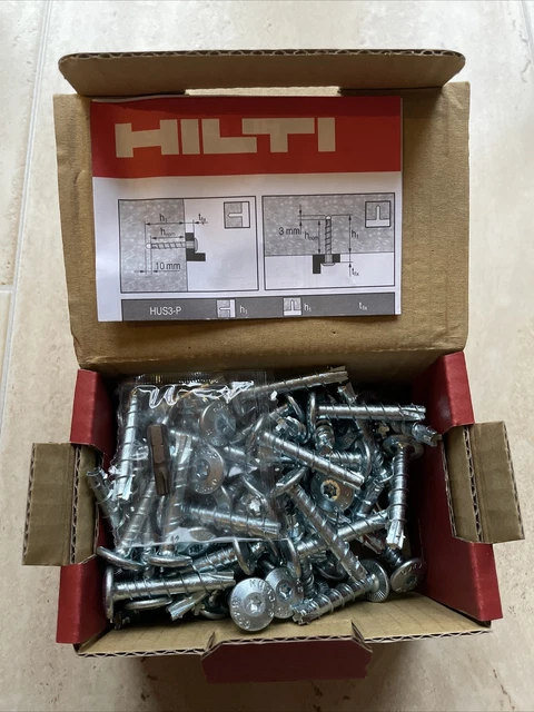 100 X CONCRETE/MASONRY SCREW ANCHOR 6mm x 40mm HUS3-P HILTI Heavy Duty ...