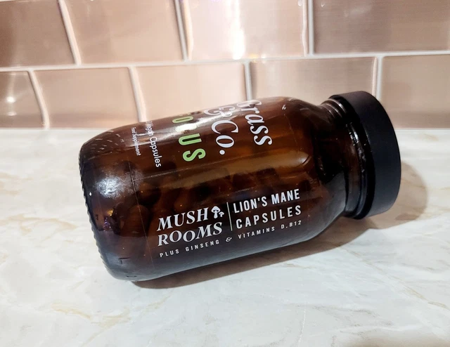 GRASS AND CO Focus Lion's Mane Mushroom Ginseng Vitamins D B12 Capsules ...