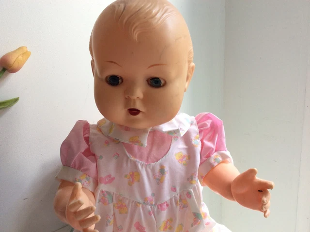 VINTAGE 20 inch OK KADER Baby Doll fully marked on back has cryer ca ...