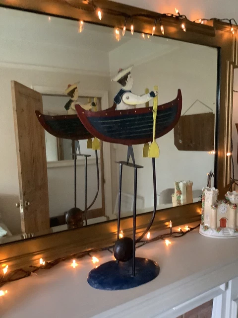 RARE VINTAGE PENDULUM balance Americana Folk Art Sailor Rowing A Boat ...