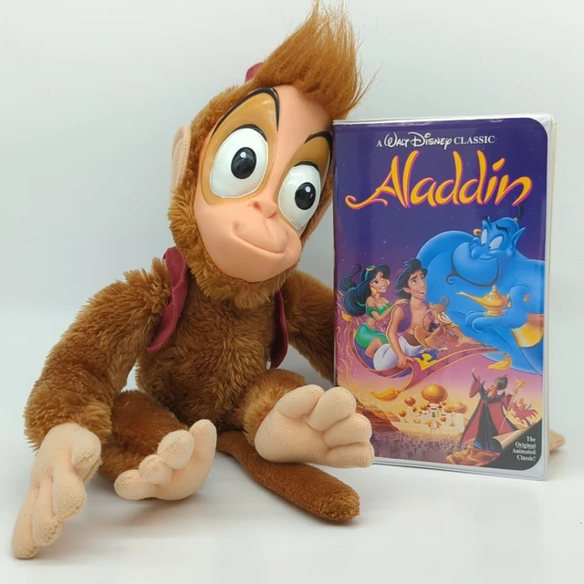 VINTAGE DISNEY ALADDIN Abu Monkey Plush Rubber Face + Aladdin VHS Black ...