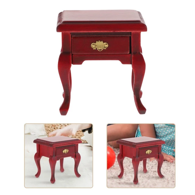 MINIATURE WOOD BEDSIDE Table Mini Night Table Adornment Mini House ...
