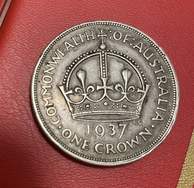 1937 COMMONWEALTH OF Australia One Crown Silver Coin King George ...
